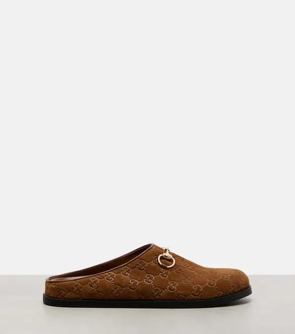 Gucci Gg Horsebit Suede Mules - Brown