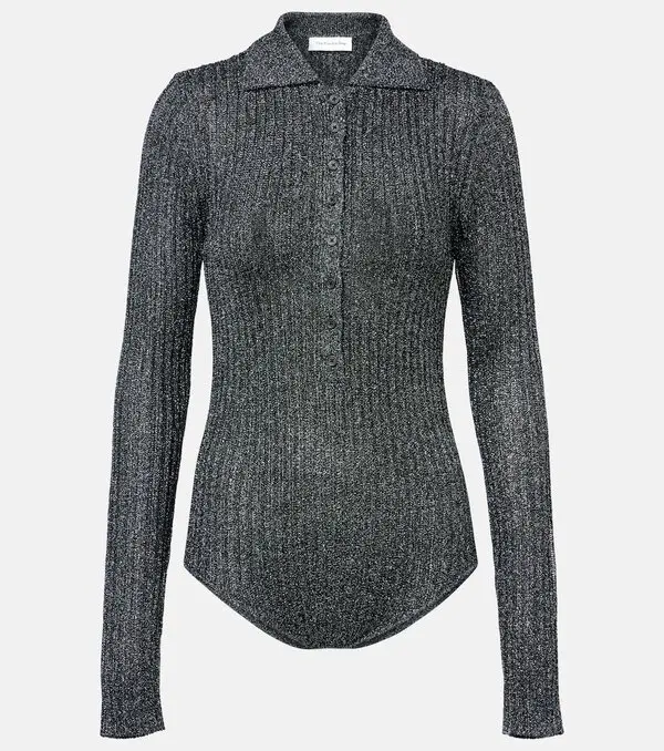 THE FRANKIE SHOP Solana Knitted Lamé Bodysuit - Black