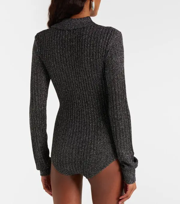 THE FRANKIE SHOP Solana Knitted Lamé Bodysuit - Black