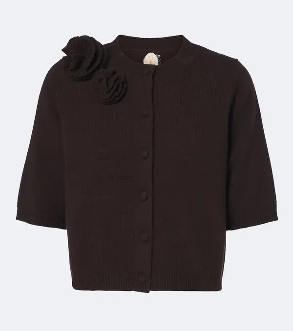 Jardin Des Orangers Floral-appliqué Wool And Cashmere Cardigan - Brown