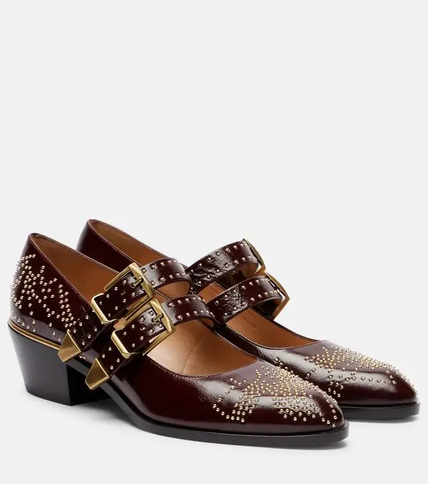 Chloé Susanna 40 Studded Leather Mary Jane Pumps - Brown