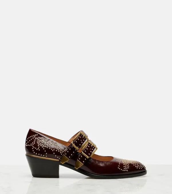 Chloé Susanna 40 Studded Leather Mary Jane Pumps - Brown