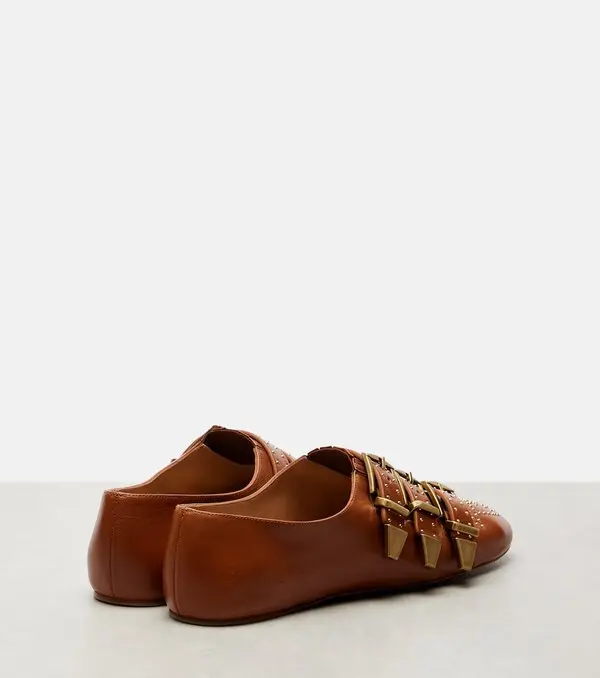 Chloé Susanna Studded Leather Ballet Flats - Brown