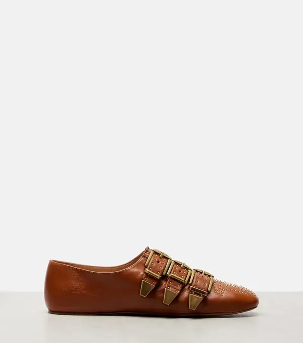 Chloé Susanna Studded Leather Ballet Flats - Brown