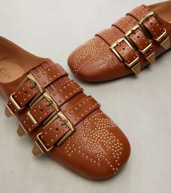 Chloé Susanna Studded Leather Ballet Flats - Brown