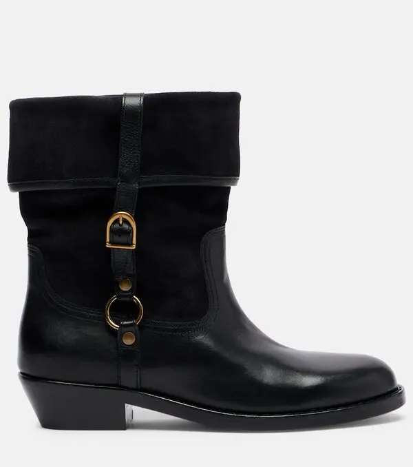 Isabel Marant Étoile Ildra 35 Leather And Suede Ankle Boots - Black