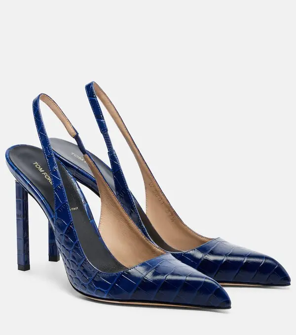 TOM FORD 105 Croc-effect Leather Slingback Pumps - Blue
