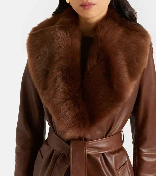 Nour Hammour Dakota Shearling-trimmed Leather Coat