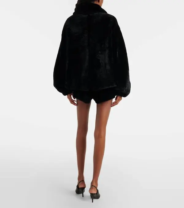 Nour Hammour Leontine Shearling Shorts - Black