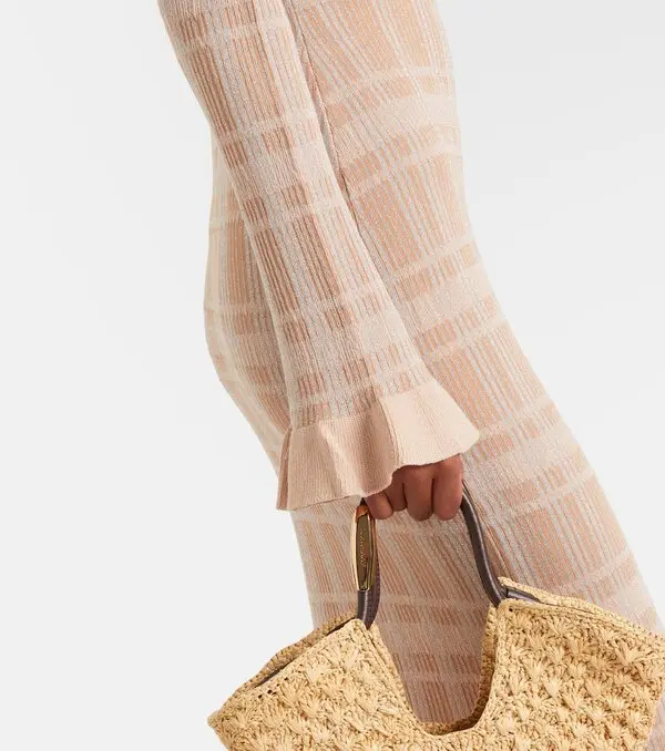 BANANHOT Ether Checked Ribbed-knit Ruffled Maxi Dress