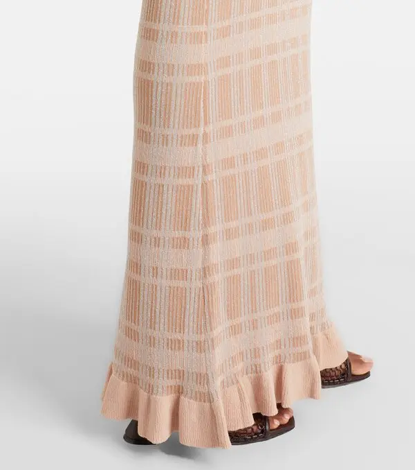 BANANHOT Ether Checked Ribbed-knit Ruffled Maxi Dress