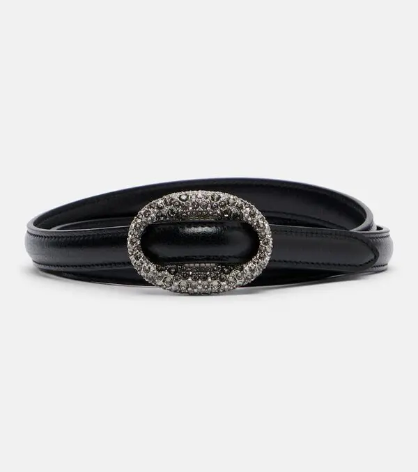 Saint Laurent Crystal-embellished Leather Belt - Black