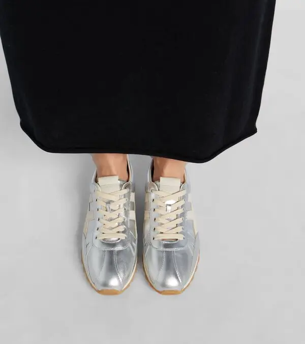 Hogan 86er Metallic Leather Sneakers - Silver
