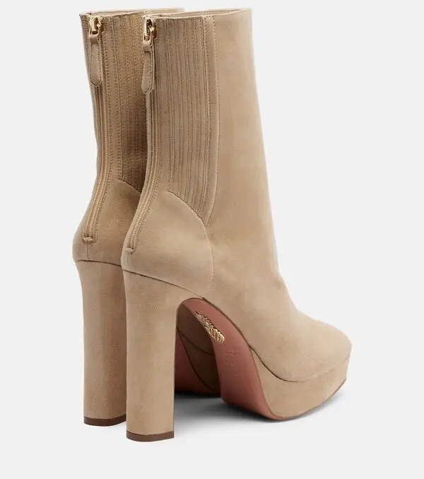 AQUAZZURA Martine 110 Suede Platform Ankle Boots - Beige