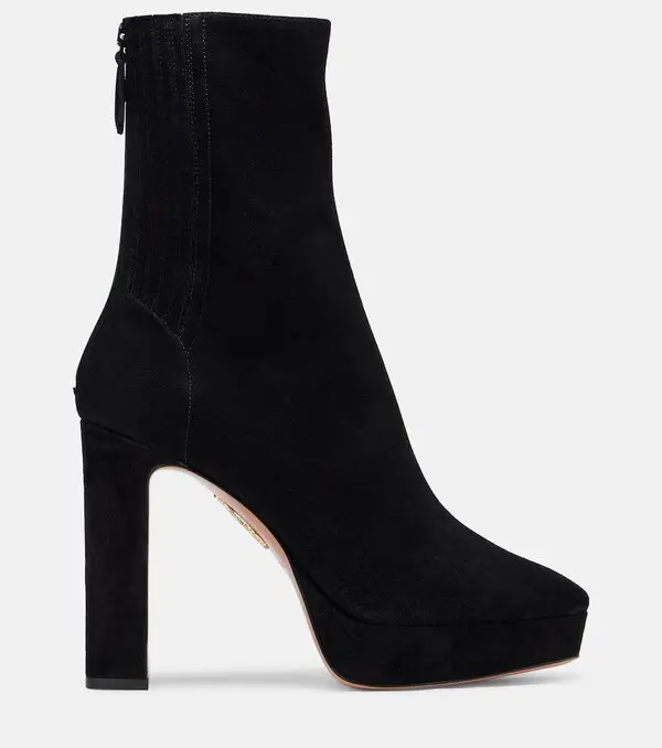 AQUAZZURA Martine 110 Suede Platform Ankle Boots - Black