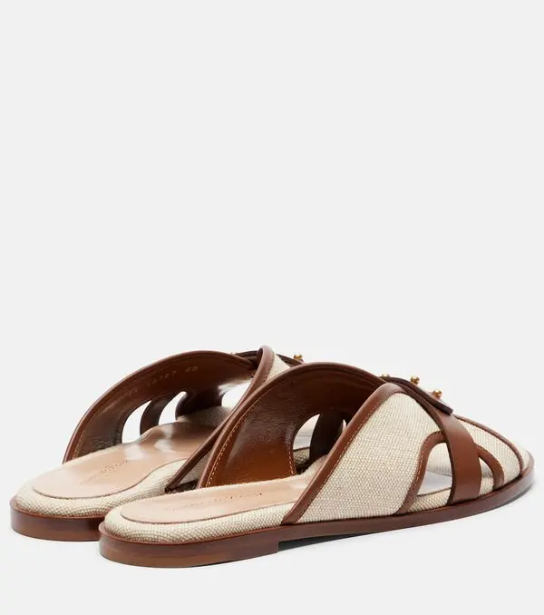 GIANVITO ROSSI Leather-trimmed Canvas Slides
