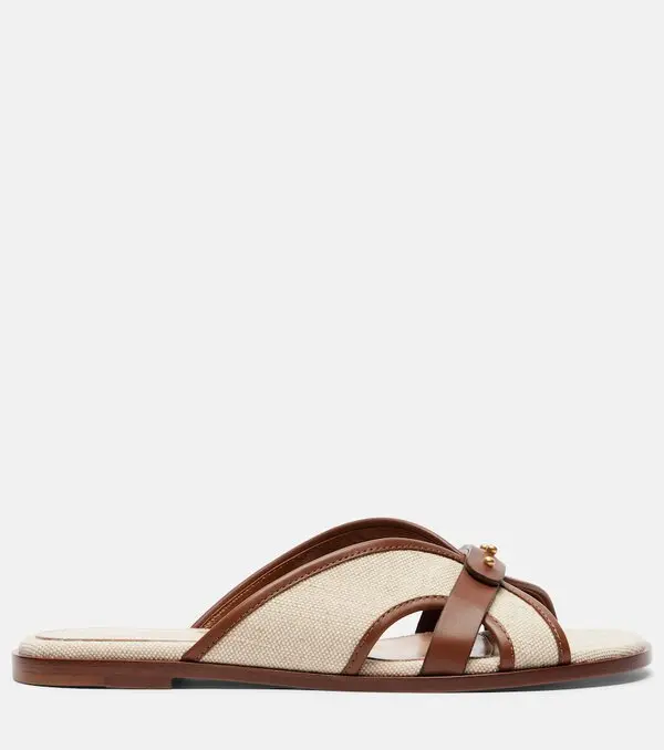 GIANVITO ROSSI Paros Canvas And Leather Slides - Beige