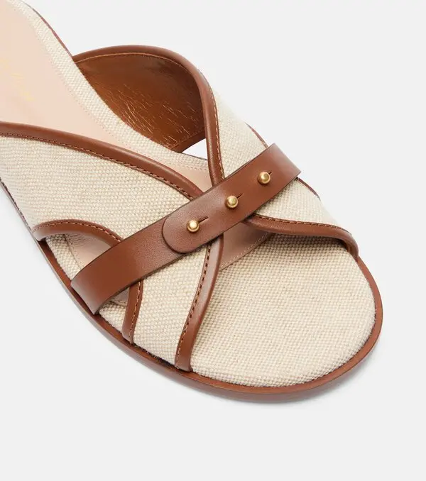 GIANVITO ROSSI Paros Canvas And Leather Slides - Beige