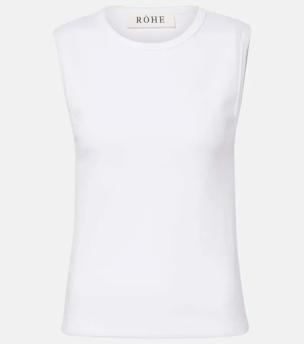 RÓHE Ribbed Knit Cotton-blend Jersey Tank Top - White