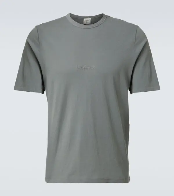 Saint Laurent Logo Cotton Jersey T-shirt - Grey