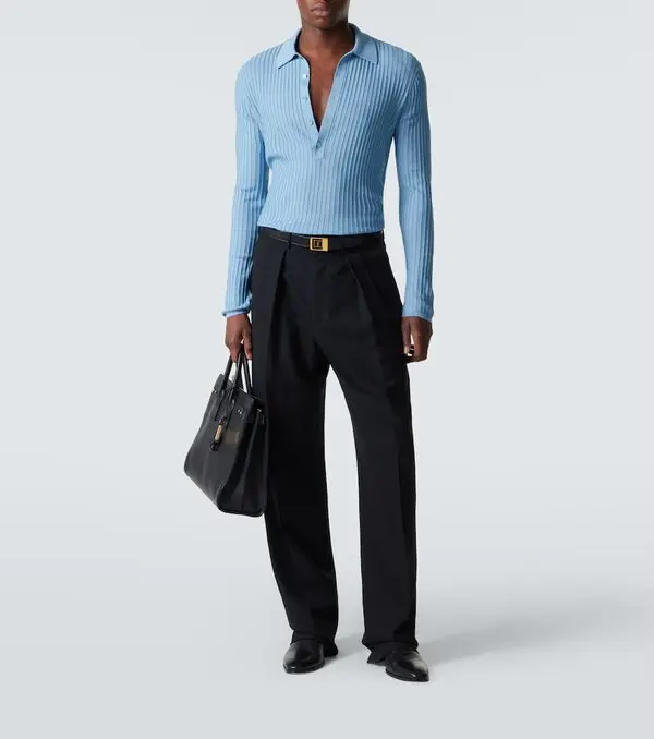 Saint Laurent Wool, Cashmere, And Silk Polo Shirt - Blue