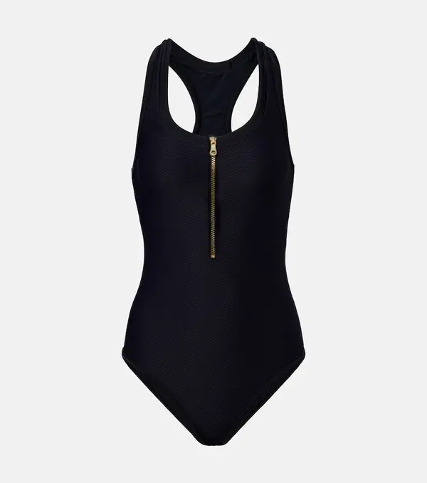 Heidi Klein Racerback Zip-up Swimsuit - Black