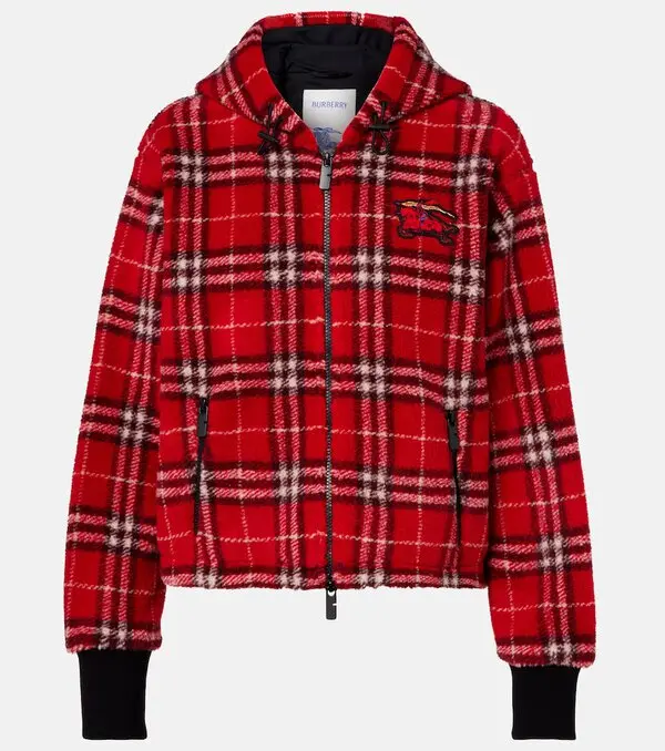 Burberry Check Hooded Wool-blend Jacket - Red