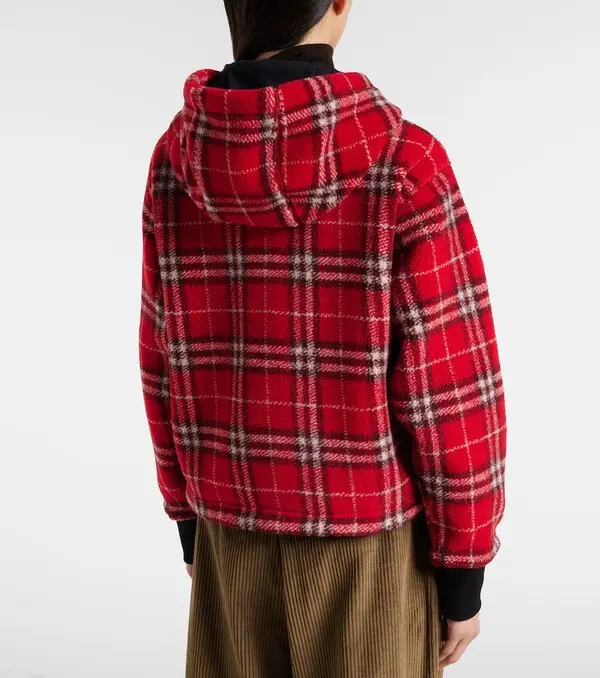 Burberry Check Hooded Wool-blend Jacket - Red