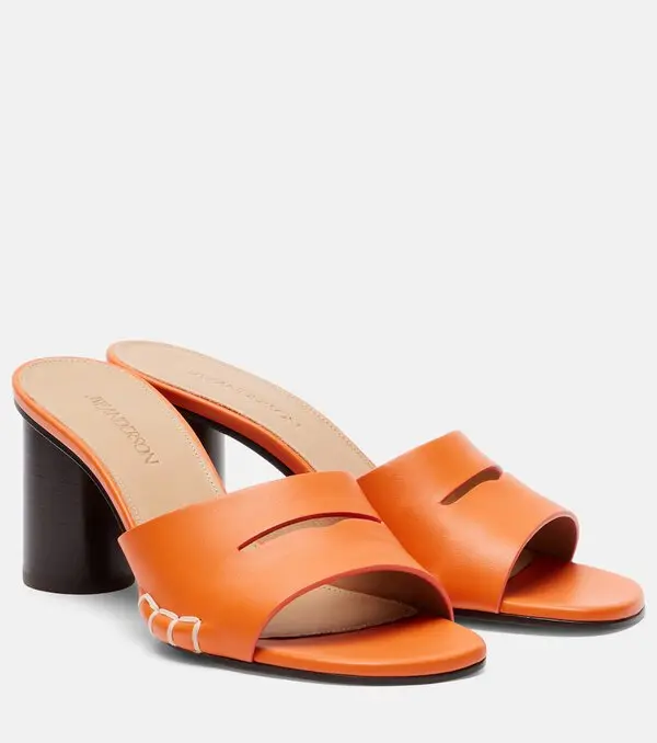 JW Anderson Leather Loafer Mules - Orange