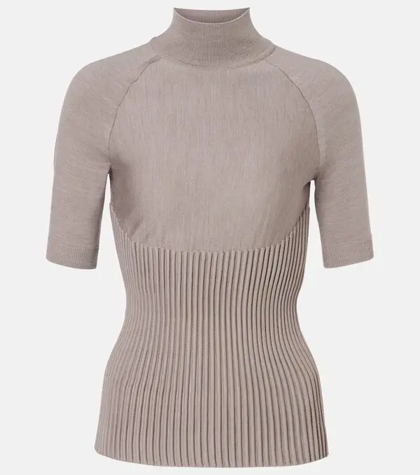 Alaïa Ribbed-knit Turtleneck Wool-blend Top - Beige