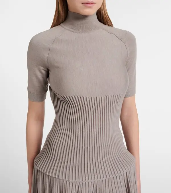 Alaïa Ribbed-knit Turtleneck Wool-blend Top - Beige