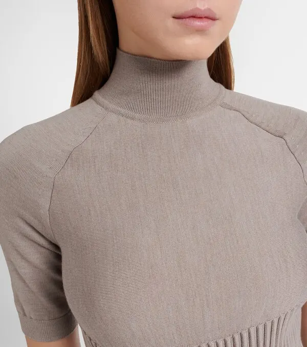 Alaïa Ribbed-knit Turtleneck Wool-blend Top - Beige