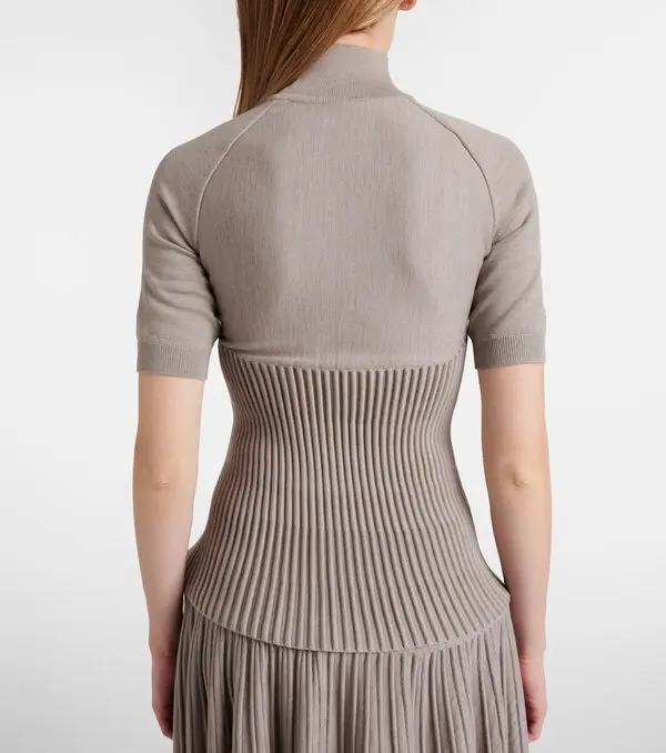 Alaïa Ribbed-knit Turtleneck Wool-blend Top - Beige