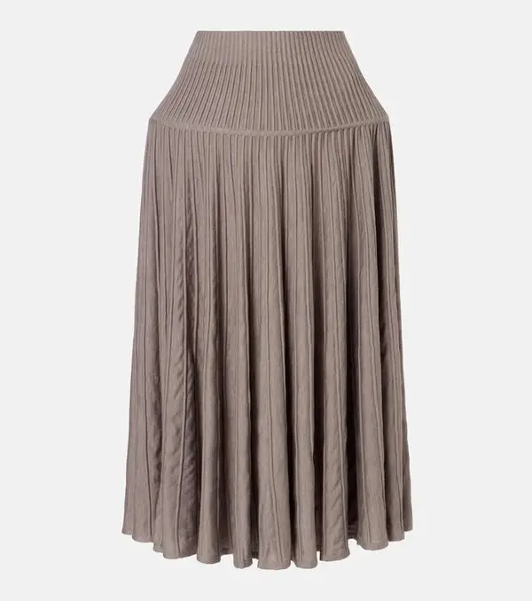 Alaïa Pleated Wool-blend Midi Skirt - Beige