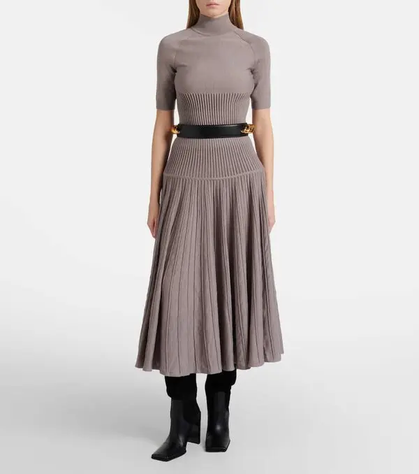 Alaïa Pleated Wool-blend Midi Skirt - Beige