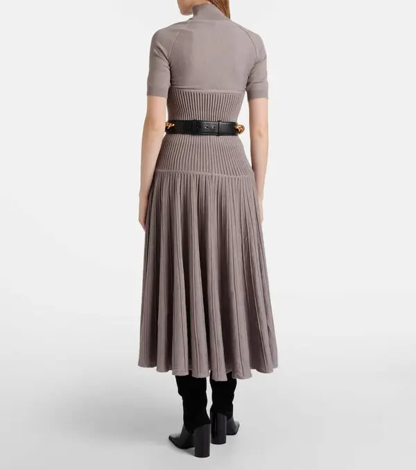 Alaïa Pleated Wool-blend Midi Skirt - Beige