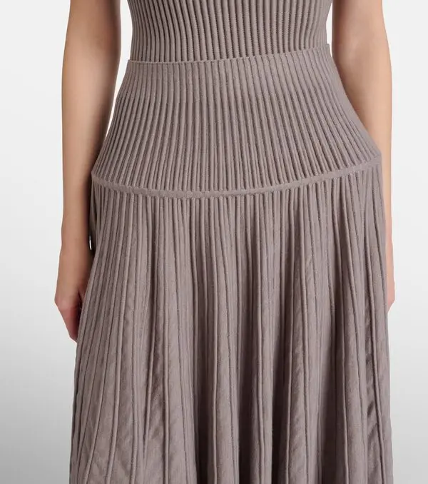 Alaïa Pleated Wool-blend Midi Skirt - Beige