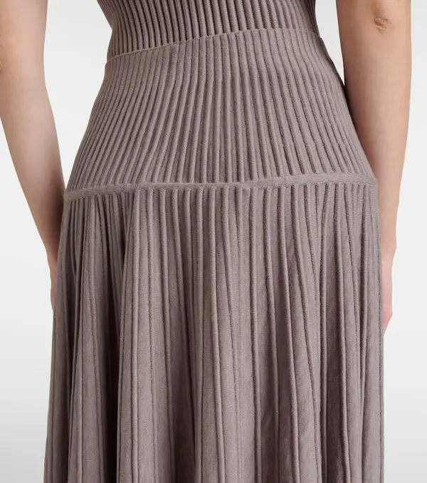 Alaïa Pleated Wool-blend Midi Skirt - Beige