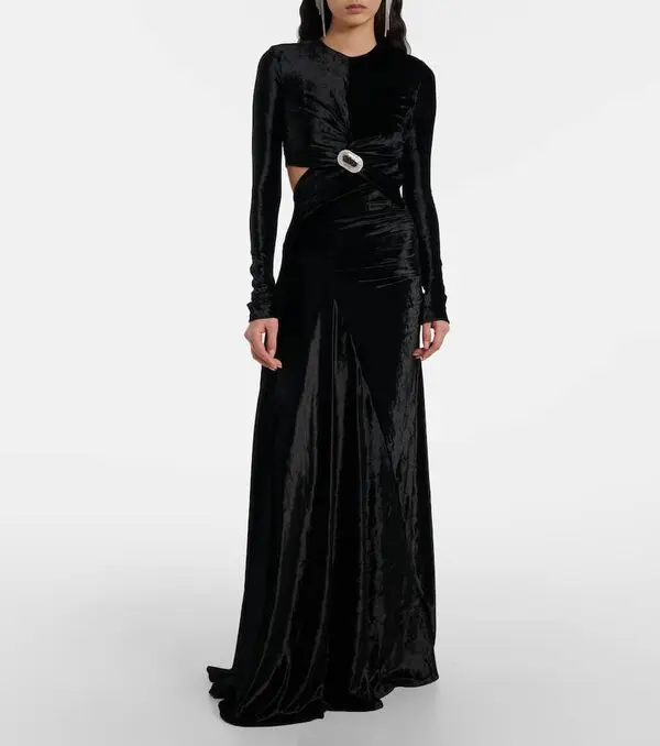 Rabanne Asymmetrical Draped Velvet Gown