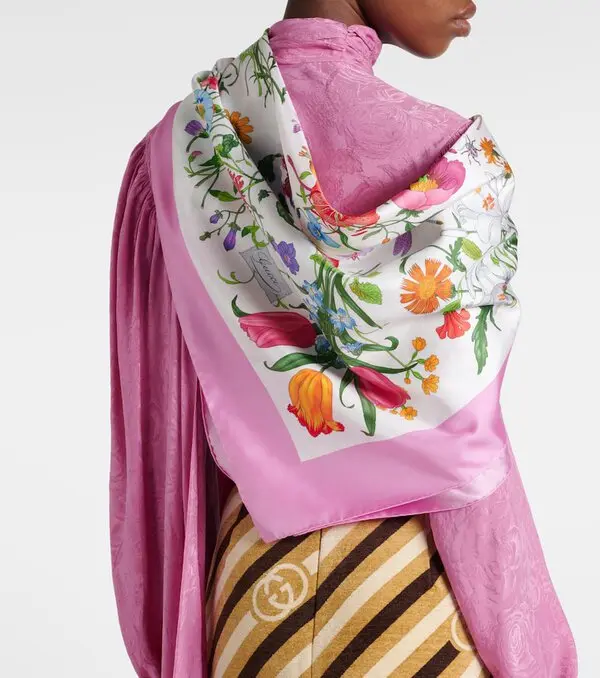 Gucci Floral Silk Twill Scarf - Multicoloured