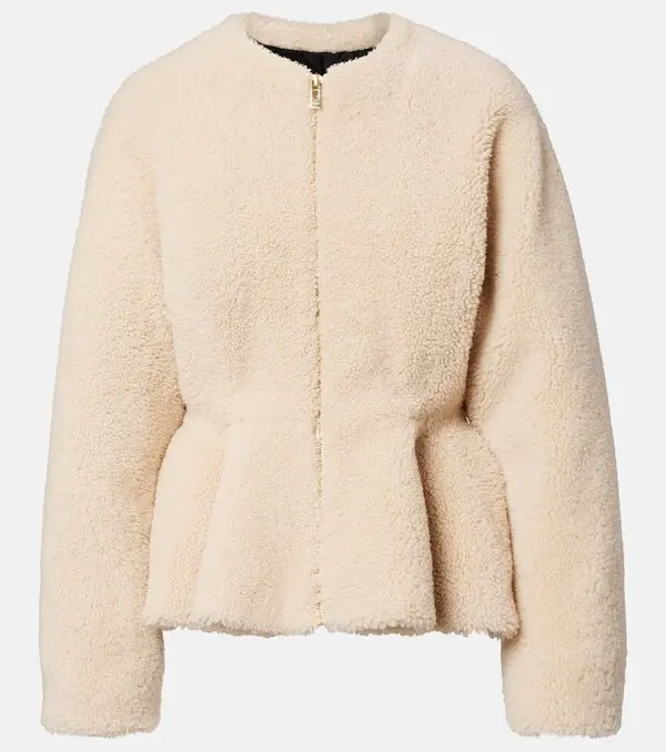 Alaïa Peplum Shearling Jacket - Beige