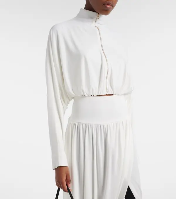 Alaïa Draped Mockneck Jersey Jacket - White