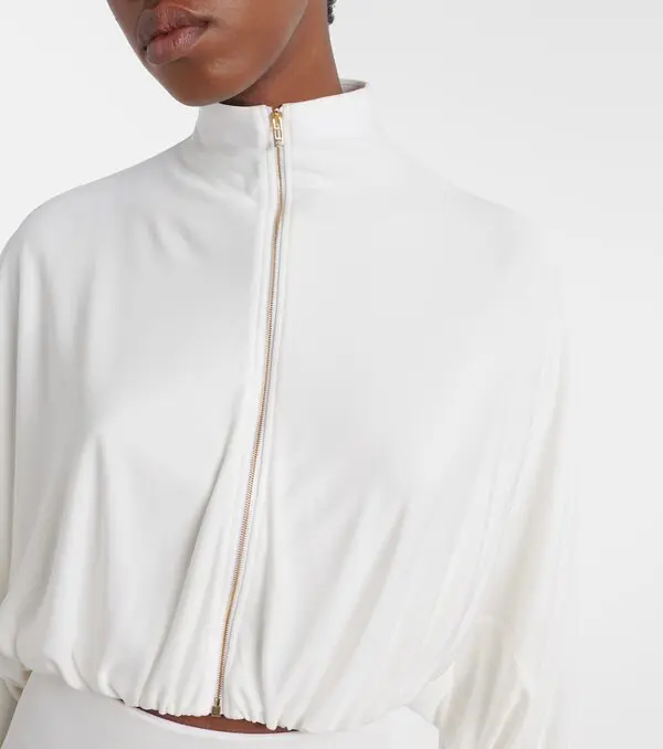 Alaïa Draped Mockneck Jersey Jacket - White