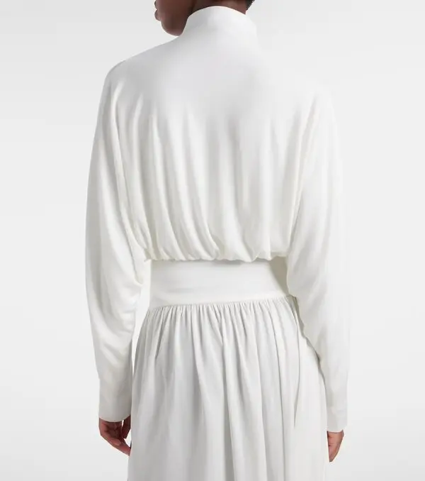 Alaïa Draped Mockneck Jersey Jacket - White