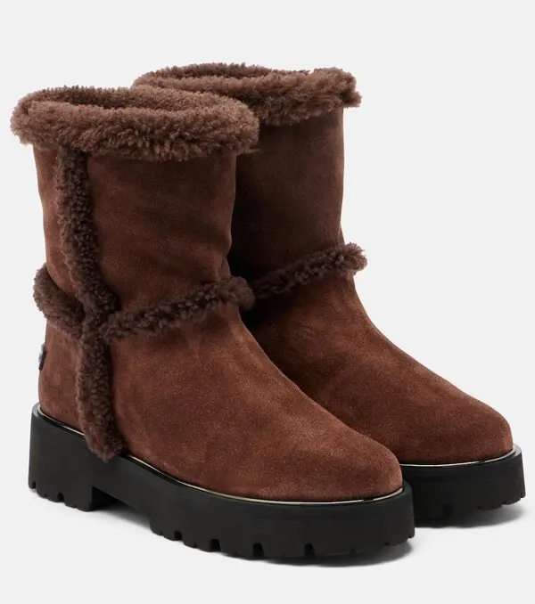 AQUAZZURA Teddi Shearling-trimmed Ankle Boots - Brown