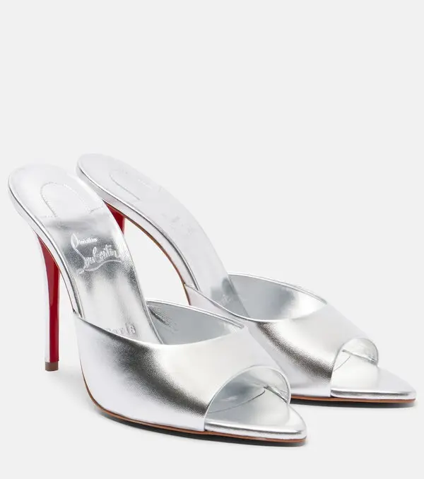 CHRISTIAN LOUBOUTIN Miss Z 100 Metallic Leather Mules - Silver