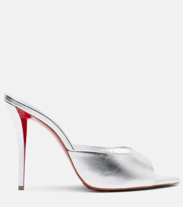 CHRISTIAN LOUBOUTIN Miss Z 100 Metallic Leather Mules - Silver