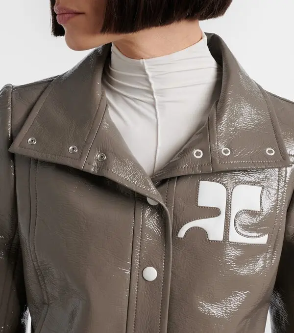 COURREGES Logo Vinyl Cropped Jacket - Grey