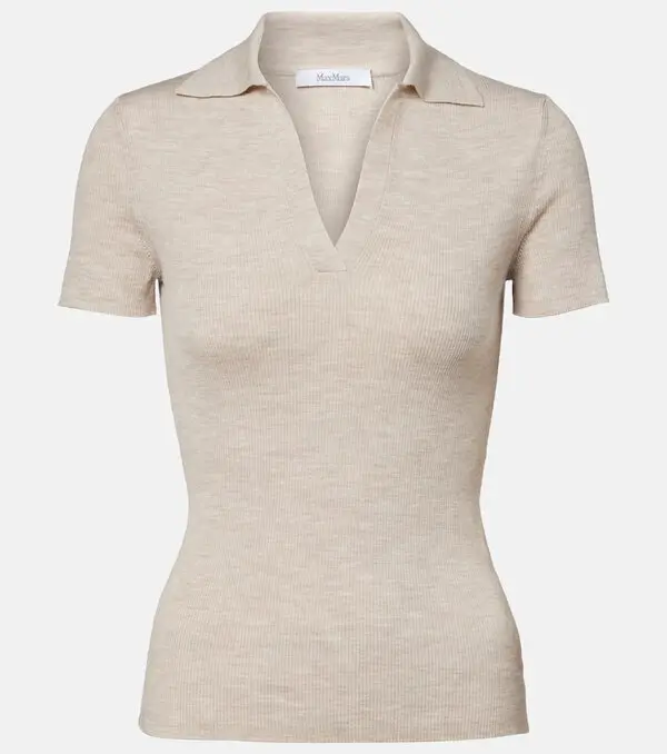 Max Mara Albero Ribbed-knit Wool Polo Shirt - Beige