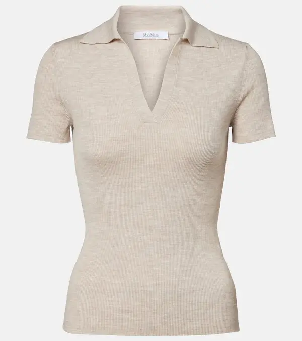 Max Mara Albero Ribbed-knit Wool Polo Shirt - Beige